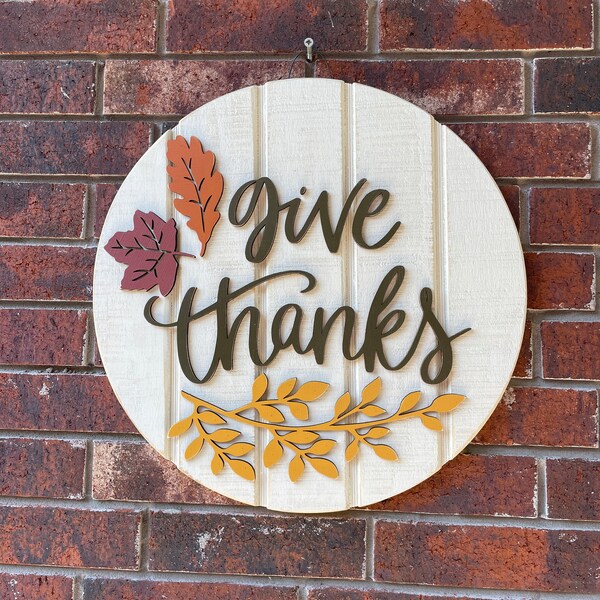 Give Thanks Door Sign, Fall Door Hanger, Autumn Fall Leaves, Rustic ...