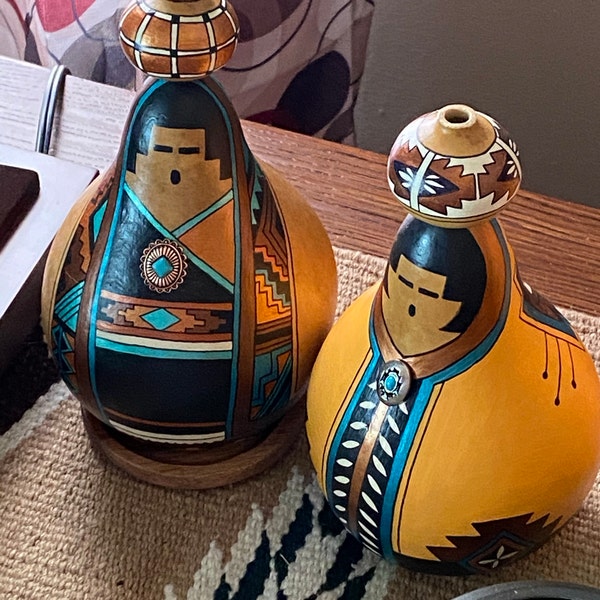 Southwestern Hand Painted Gourd Pot New Mexico Desert Thunderbird Eagle ...