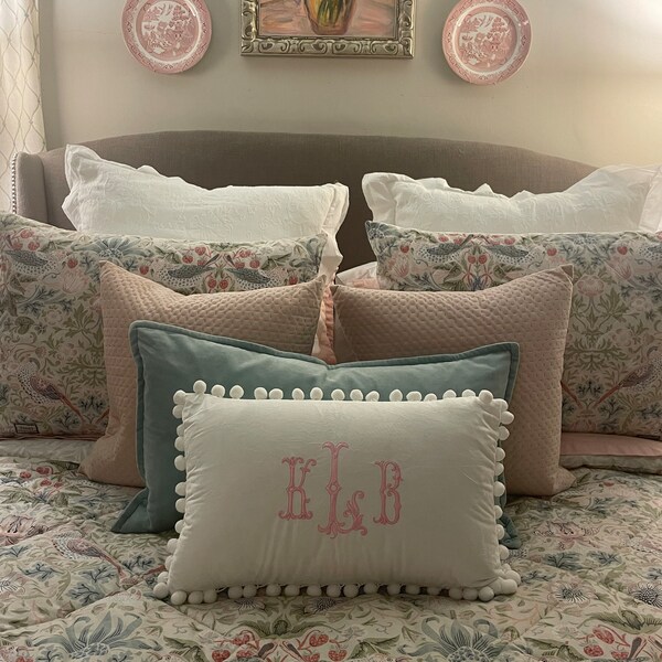 Embroidered Velvet Monogram Pillow Cover. Insert Not Included. 12x20 or ...