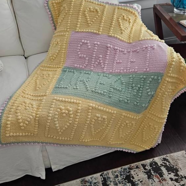 Lowercase Alphabet Baby Afghan, Bobble Stitch Crochet Pattern, Written ...