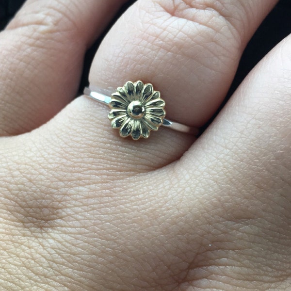 Sunflower Ring, Flower Stack Ring, Flower Ring, Silver Stack Ring, Sunflower Stack Ring, Boho ...