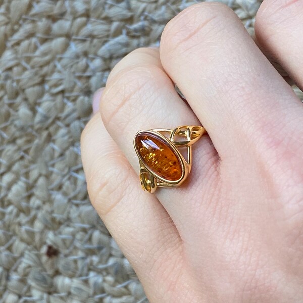 Baltic Amber Ring. Amber & Gold. Unique Ring. Celtic Design. Artistic ...