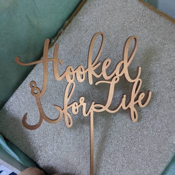 Hooked for Life Cake Topper, 6" Inches Wide, Fishing Inspired Cake ...