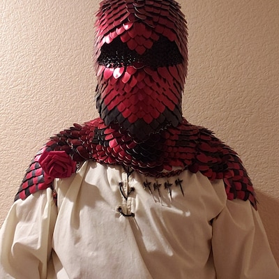 Scalemail Coif With Liner Cowl, Helmet Dragon Spirit Festival Hood Made ...