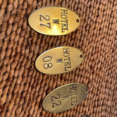 Custom Hand Stamped Hotel Room Key Tags Brass Key Chain Fob Brass Cow ...