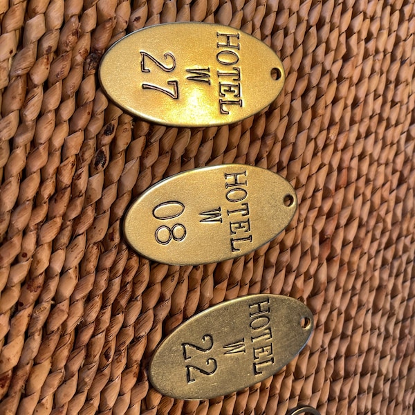 Custom Hand Stamped Hotel Room Key Tags - Brass Key Chain Fob - Brass ...