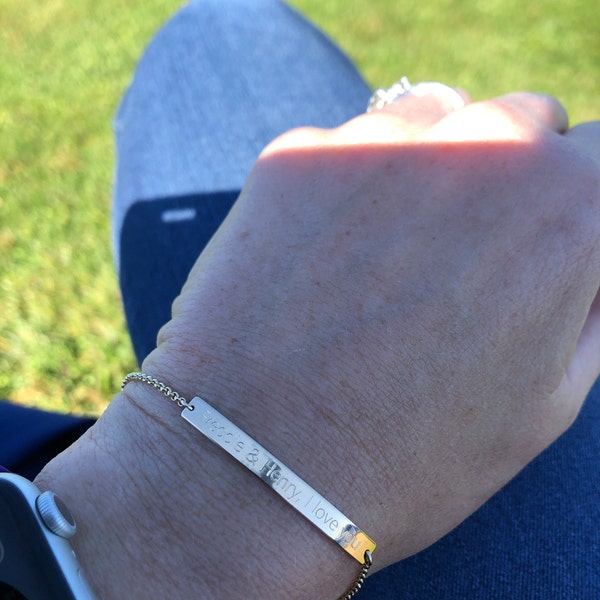 HIS & HER Gold Bar Bracelets Set of 2 Bracelets Lovers Custom Engraved ...