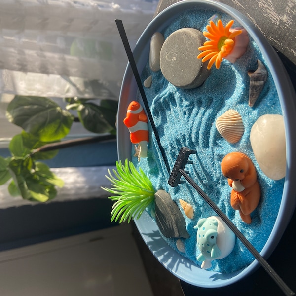 Mini Ocean Zen Garden Beach Sand Blue Desk Accessory Fun DIY Kit ...