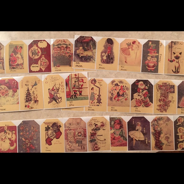 Vintage Style Retro and Victorian Christmas Gift Tag Stickers Kraft ...