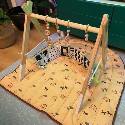 Wooden Baby Gym Activity Play Mat Playmat Wood Frame Stand Newborn Gym ...