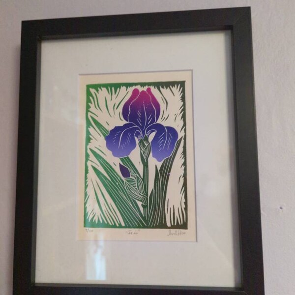 Large Linocut Print Peonies Black and White Block Print Botanical Print ...