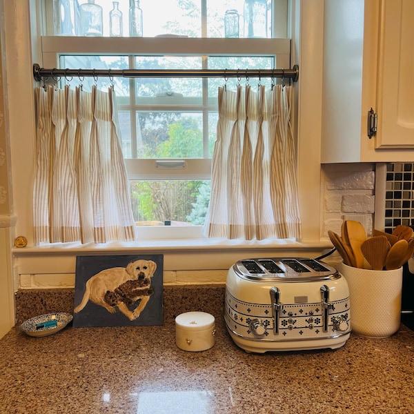 Pleated Lynn Block Print Cafe Curtain , Tier Curtains, Kitchen Curtains ...