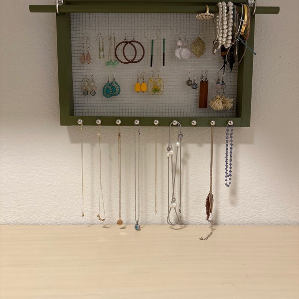 Olive Green Jewelry Organizer Wall Mount Earring Holder, Green Jewelry ...
