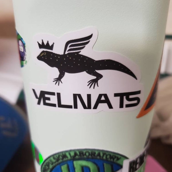 Yelnats Lizard Sticker 2.1x1.4 Stanley Cup Logo, Stanley Cup Parody ...