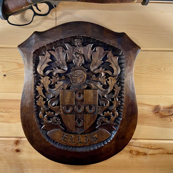 Custom Family Shield Wooden Crest Coat of Arms Personalized Heraldic ...