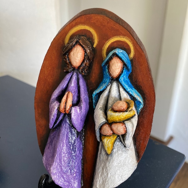 Recycled Paper Nativity on a Rustic Wood Round - Etsy