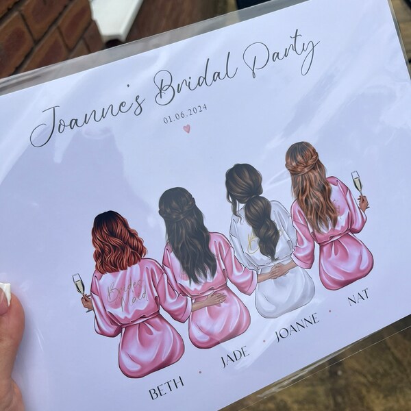 Personalised Bridal Party Print, Bridesmaids Print, Bridal Gift ...
