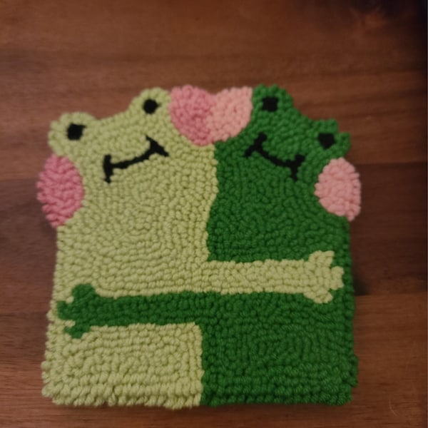 Handmade Mug Rug Hugging Frogs | Punch Needle Coasters for Besties ...