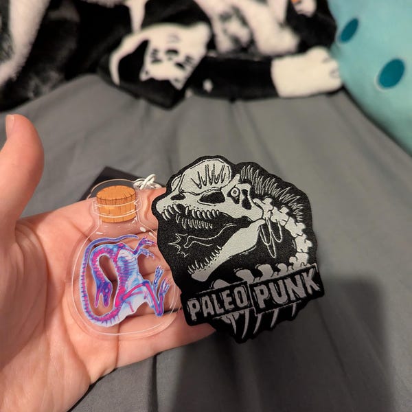 Dilophosaurus Paleo Punk Jacket Patches, Natural History Paleoart ...