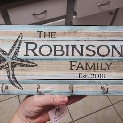 Beach House Key Holder for Wall, Personalized Key Hanger, Starfish ...