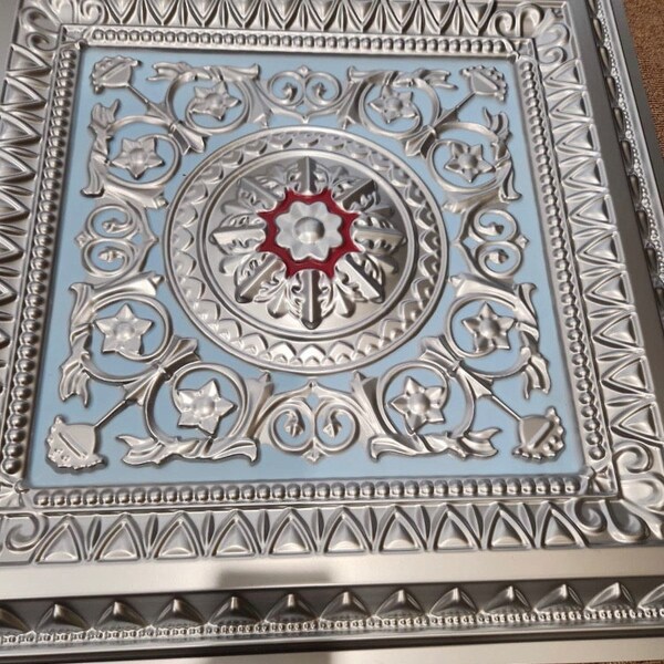 Da Vinci - Faux Tin - PVC Decorative Ceiling Tile 2' X 2' Gold/blue/red ...