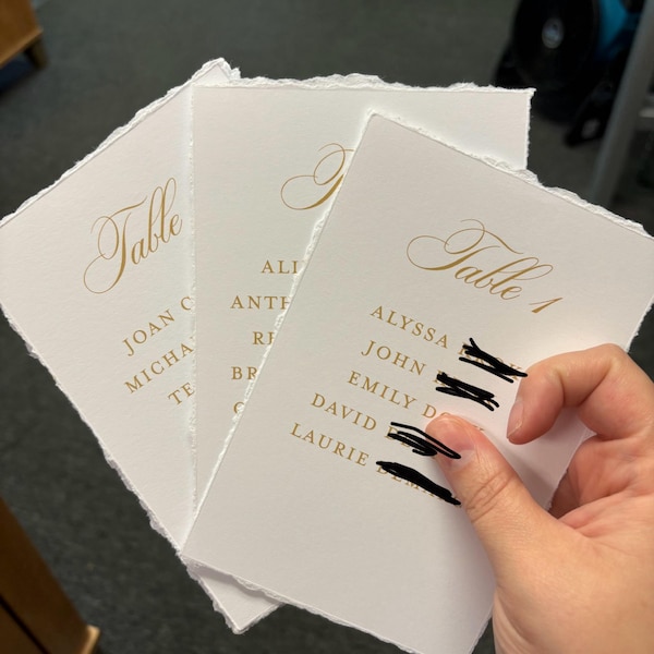 Deckled Edge Printed Seating Chart Cards, Traditional Calligraphy ...