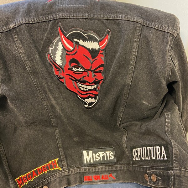 Large RED DEVIL PATCH Iron-on Embroidered Applique 666 Skull Evil Devil ...