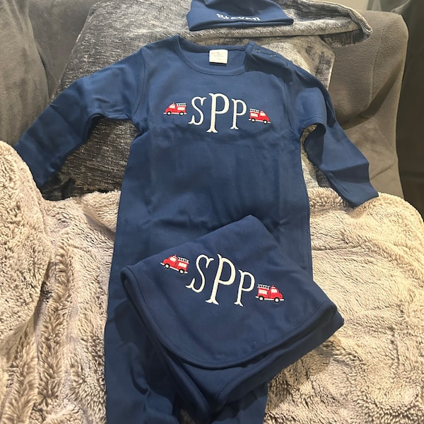Fireman Baby Boy Coming Home Outfit, Firetruck Baby Shower Gift ...