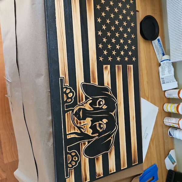 Epoxy Coated American Flag With Mountains , Mountain Range Art, Rustic ...