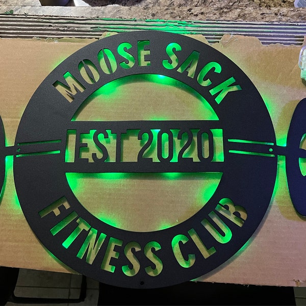 Personalized Home Gym LED Metal Art Sign / Light up Gym Name Metal Sign ...