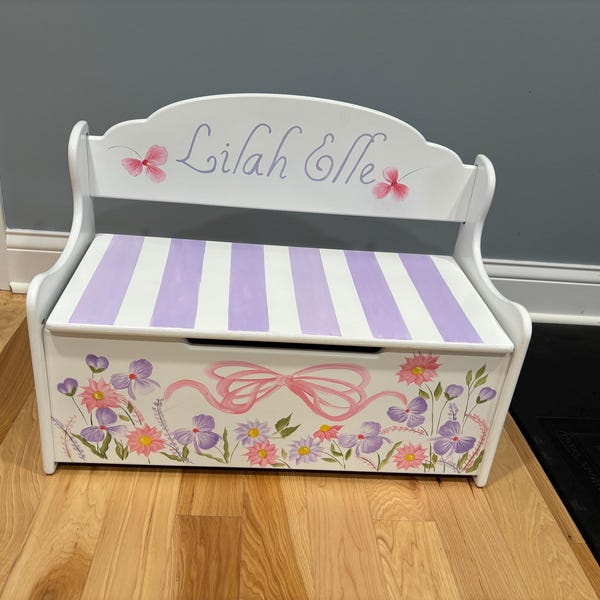 Hand Painted & Personalized Woodtoy Box Deacons Bench - 24" W X 12" D X ...