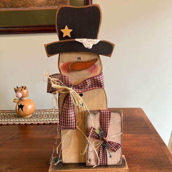 Primitive Country Wooden Snowman/standing Snowman/wooden Snowman/made ...