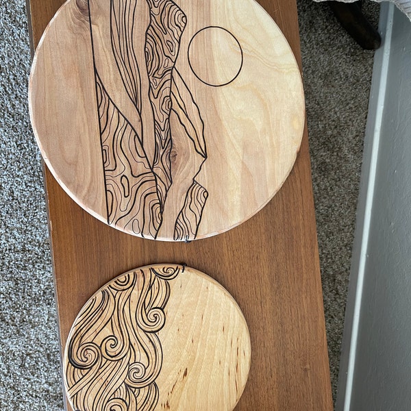 Topo Mountain Circle Wooden Wall Hanging, Topography, Mountain Art ...