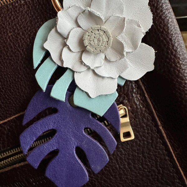 White Flower Purse Charm, Single Magnolia Flower Purse Charm, Genuine ...