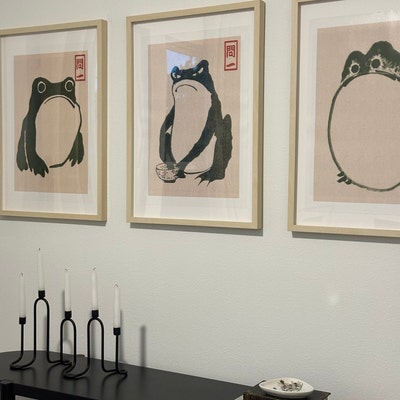 Japanese Matsumoto Hoji Frog Set of 3, Vintage Frog Woodblock Poster ...