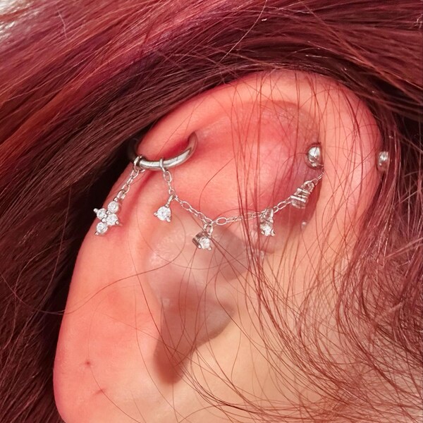 Dainty Industrial Barbell CZ Chain (only) for Piercing, Gold Sterling ...