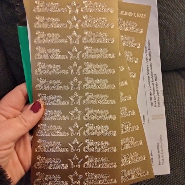 Peel off Merry Christmas Stickers - Gold or Silver - Holiday Card ...