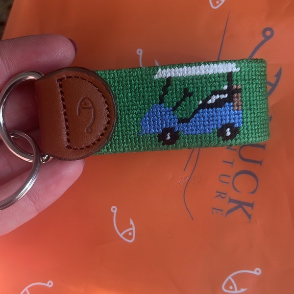 American Flag Needlepoint Keychain - Handmade Key Fob W/ Leather ...