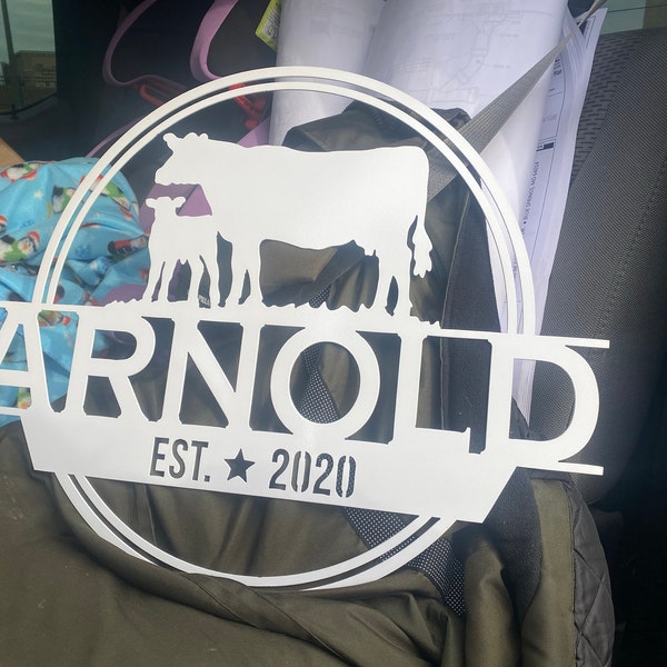 Cow Calf Personalized Family Name Sign Farmhouse Welcome Sign Ranch ...