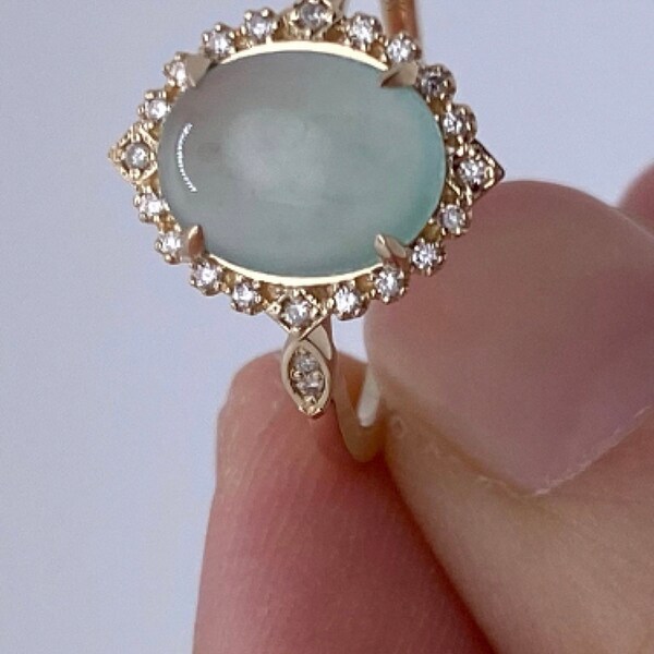 Imperial Jade Wedding Ring, Natural Icy Jadeite Ring, Vintage Floral ...