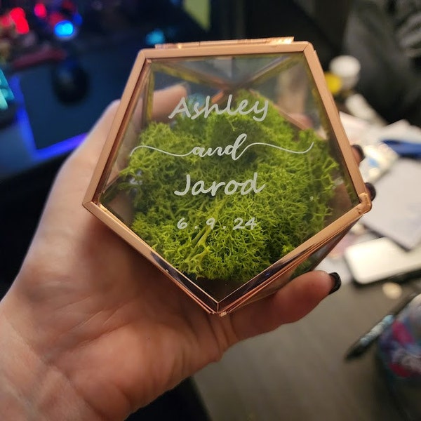Geometric Glass Ring Box With Moss - Rose Gold or Gold - Personalized ...
