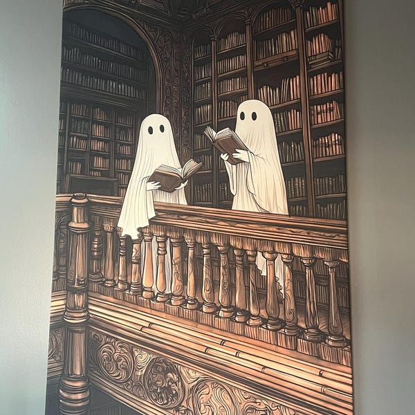 Two Cute Ghosts in a Library Print, Romantic Dark Academia, Moody ...
