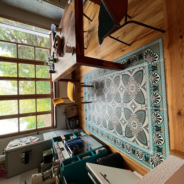 Barcelona Navy Vinyl Mat, Comfort Mat, Tiles Art, Floor Rug, Kitchen ...