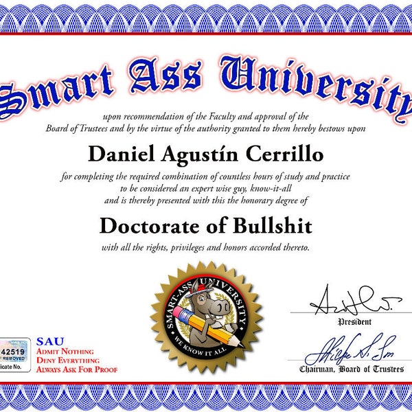 PERSONALIZED Smart Ass University BULLSHIT Certificate: Digital ...