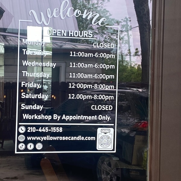 Shop Hours Decal - Store Hours Signs - Hours of Operation Sticker ...