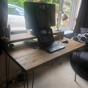 Rustic Computer Desk and Monitor Shelf with INDUSTRIAL LEGS | Etsy