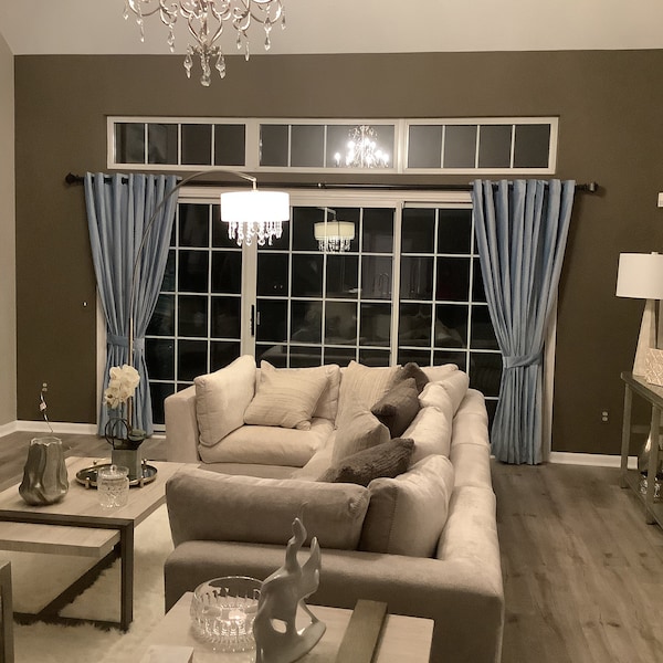 Pair of Baby Blue Velvet Curtains, Bedroom Velvet Curtains, Living Room ...