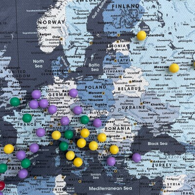 Europe Travel Map With Pins, Push Pin Europe Map Poster With ...