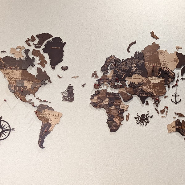 Extra Large Wooden Push Pin Map in Walnut and Wenge, Rustic Farmhouse ...
