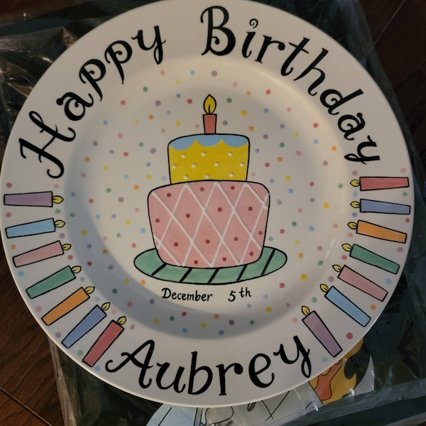 Birthday Plate, Custom Name Personalized Hand Painted Ceramic Birthday ...